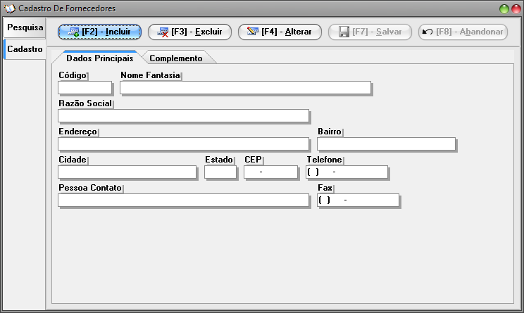 Cadastro de Fornecedores
