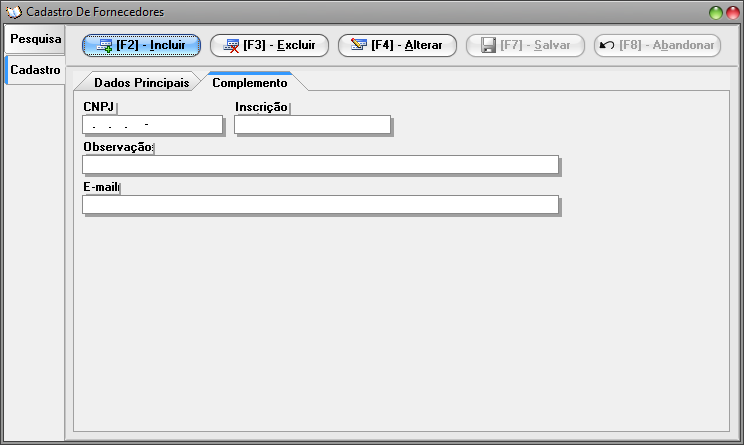 Cadastro de Fornecedores